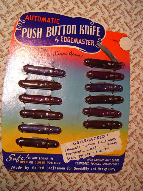 Edgemaster 1940s Automatic Knife Display Card REPRODUCTION – Apple Valley Knives