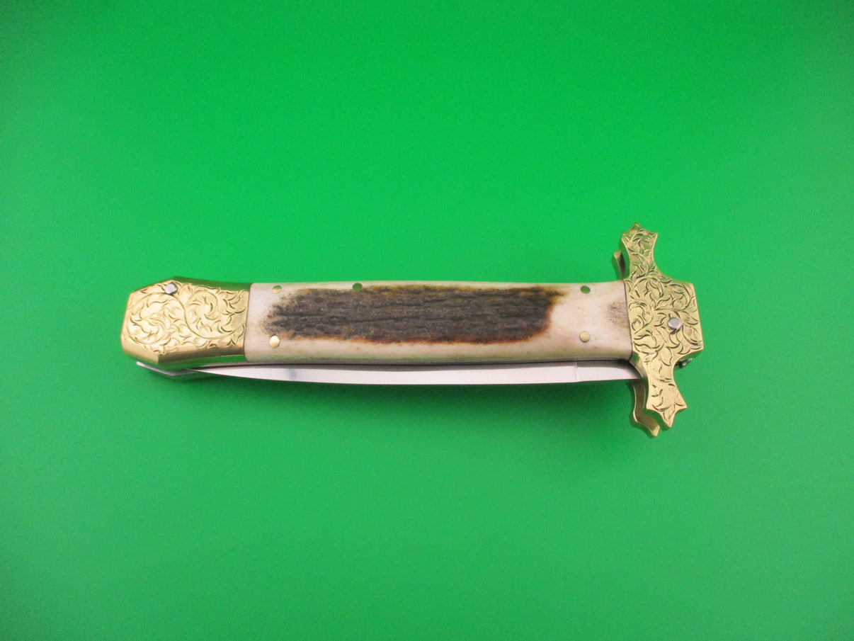 Custom English style 29cm Stag & Brass Automatic knife by Samir Ahmad ...