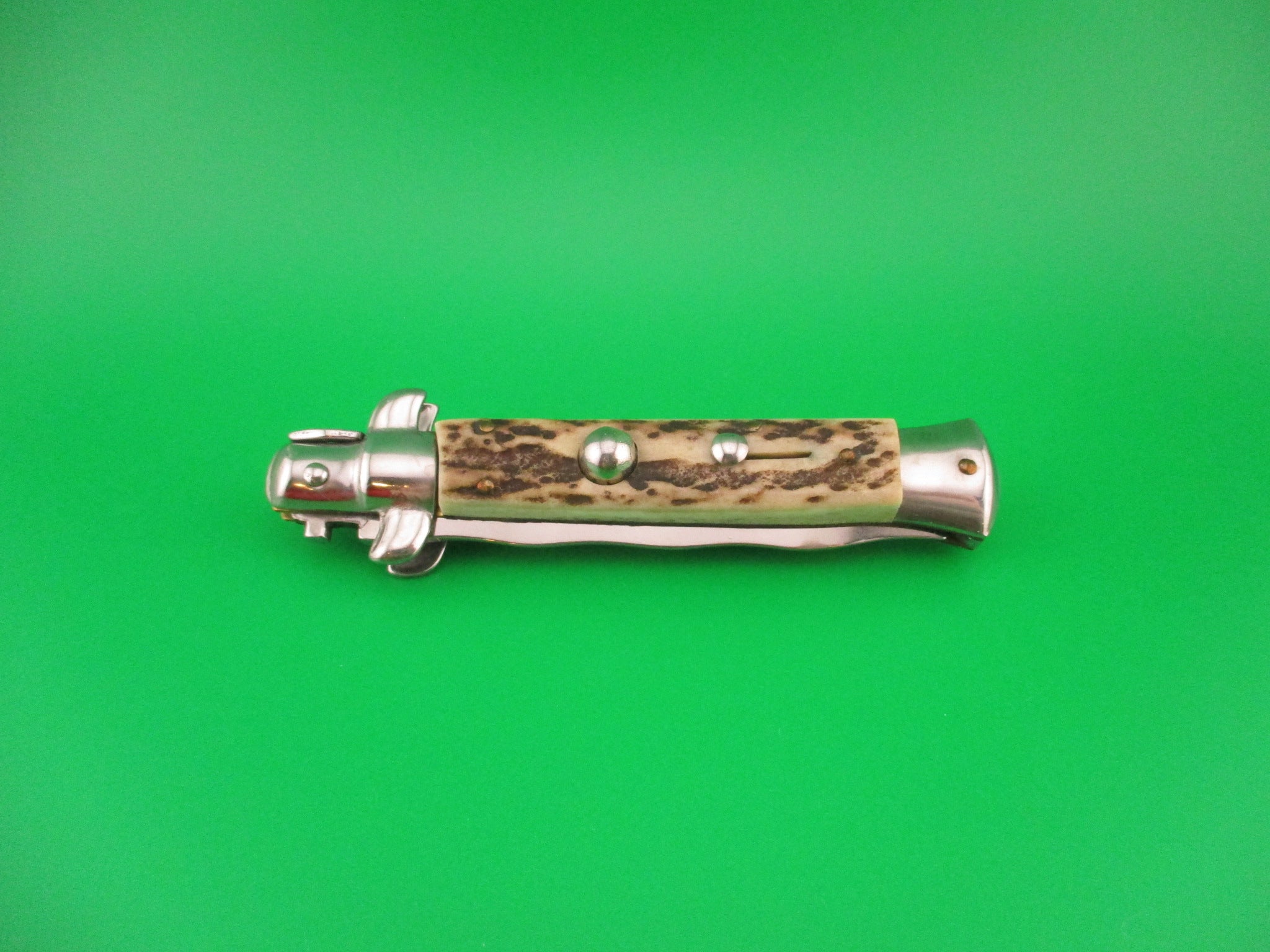 AKC MADE IN ITALY 18cm Italian Stag swivel bolster KRIS blade automati ...