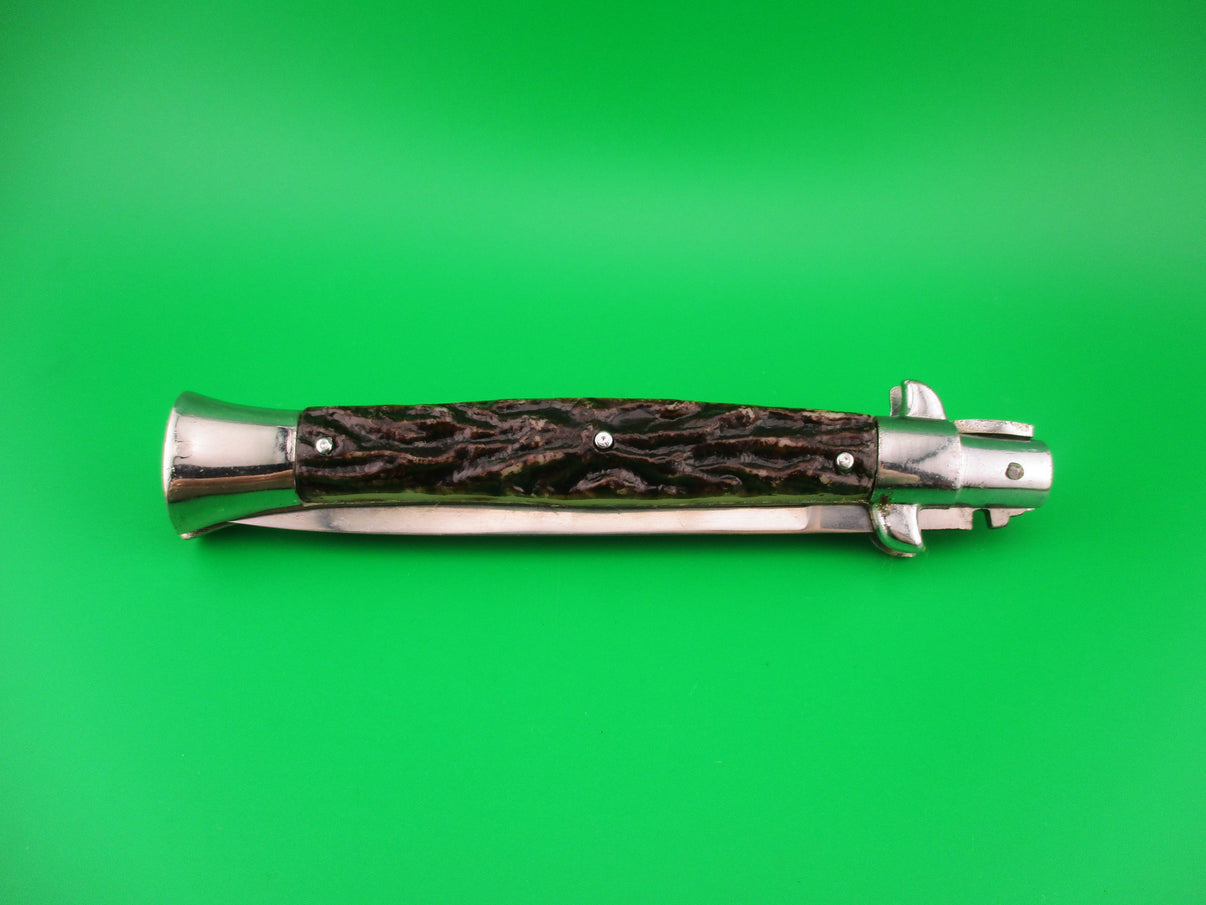 JB INOX PAT 220374 28cm Spanish Faux Stag Stiletto Switchblade knife ...