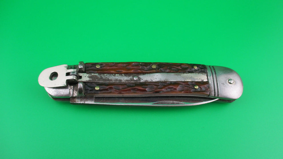 SOLINGEN GERMANY 20cm German Lever Jigged bone vintage automatic knife ...