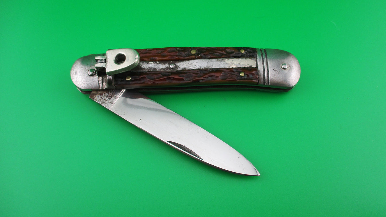 SOLINGEN GERMANY 20cm German Lever Jigged bone vintage automatic knife ...