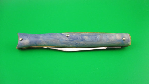 Edgemaster Fishtail Blue White Pink swirl 1950s vintage switchblade kn ...