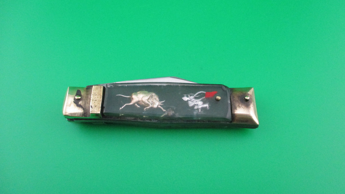 Bullfighter small Green Gold Vintage lever switchblade knife Mexican ...