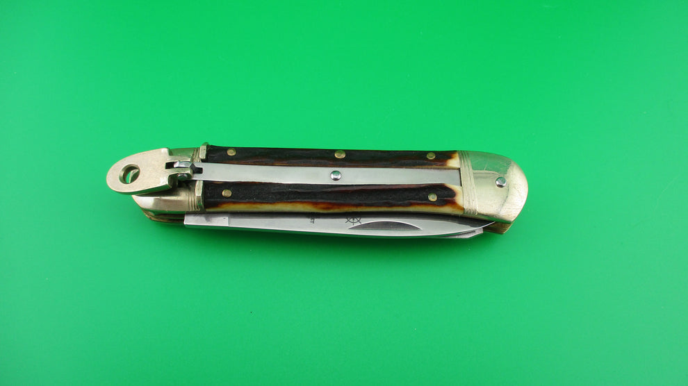 z HUBERTUS SOLINGEN 11cm German Lever Stag 2 blade Camper automatic kn ...