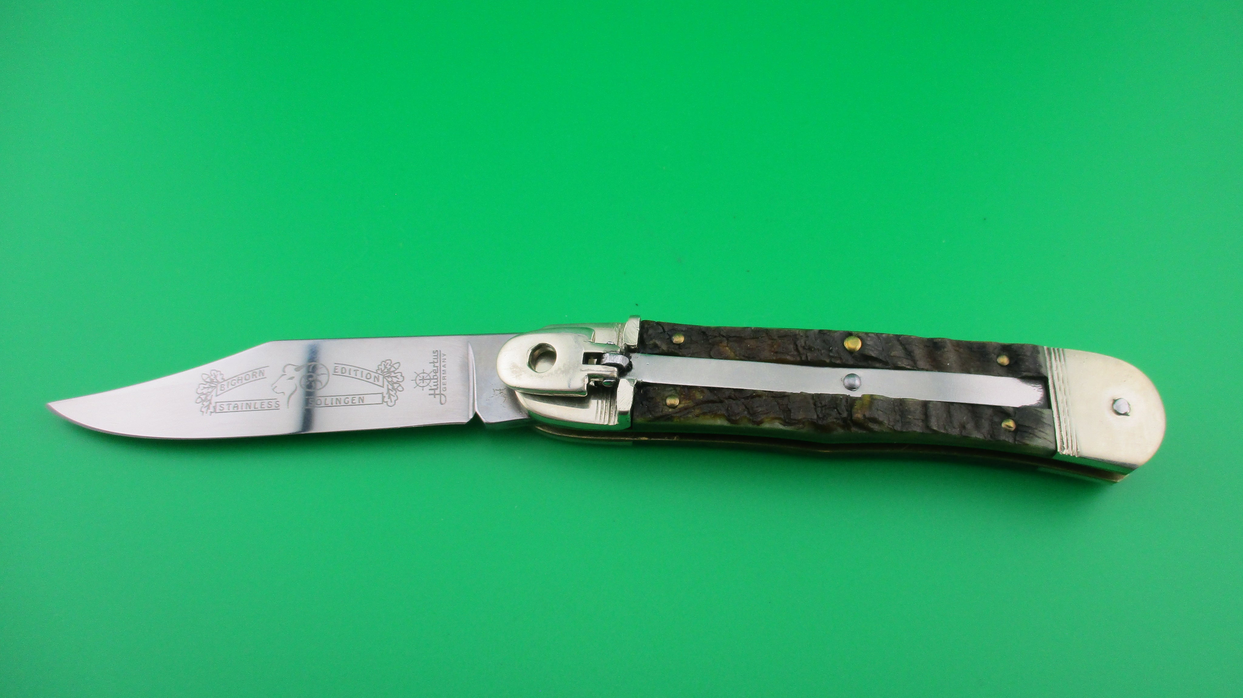 Hubertus 11cm Bighorn Edition Stainless SOLINGEN Lever switchblade kni ...