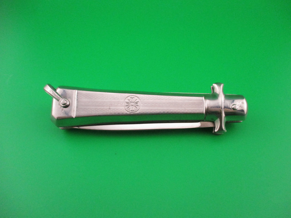 BARGEON INOX 19cm French All metal round button red dot automatic knife ...