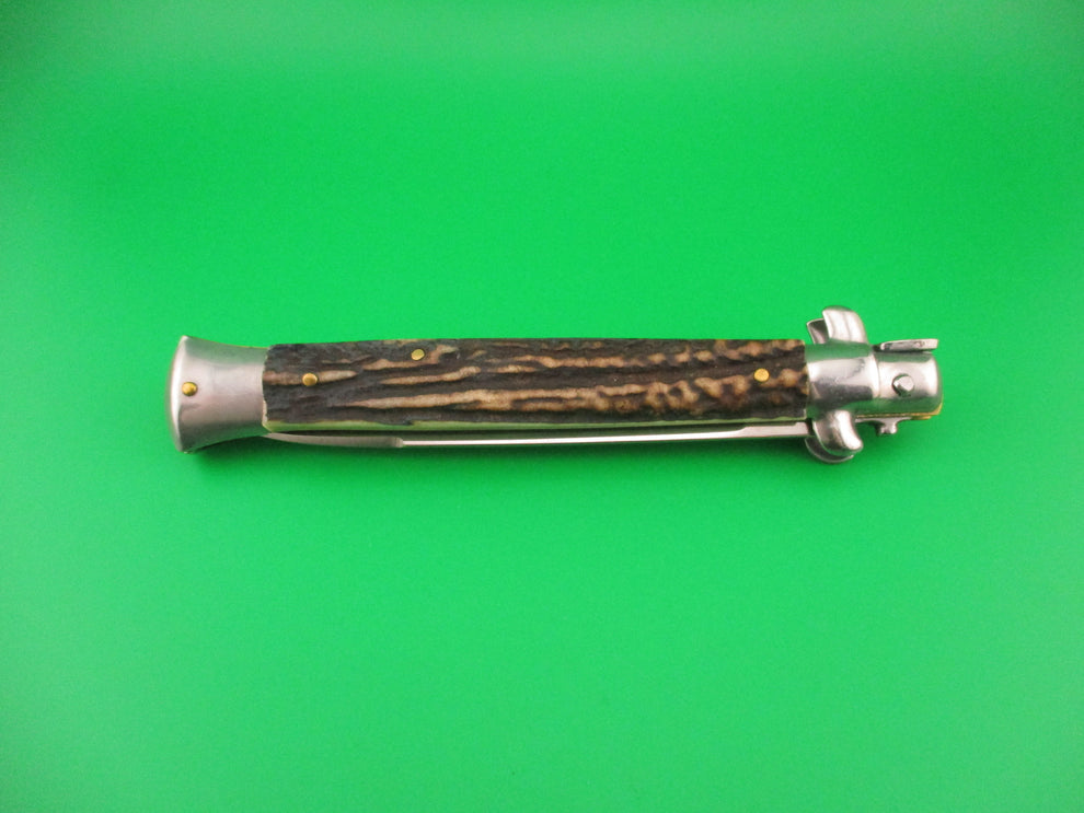 STILETTO ITALY 28cm Italian Stag Swivel bolster vintage automatic knife ...