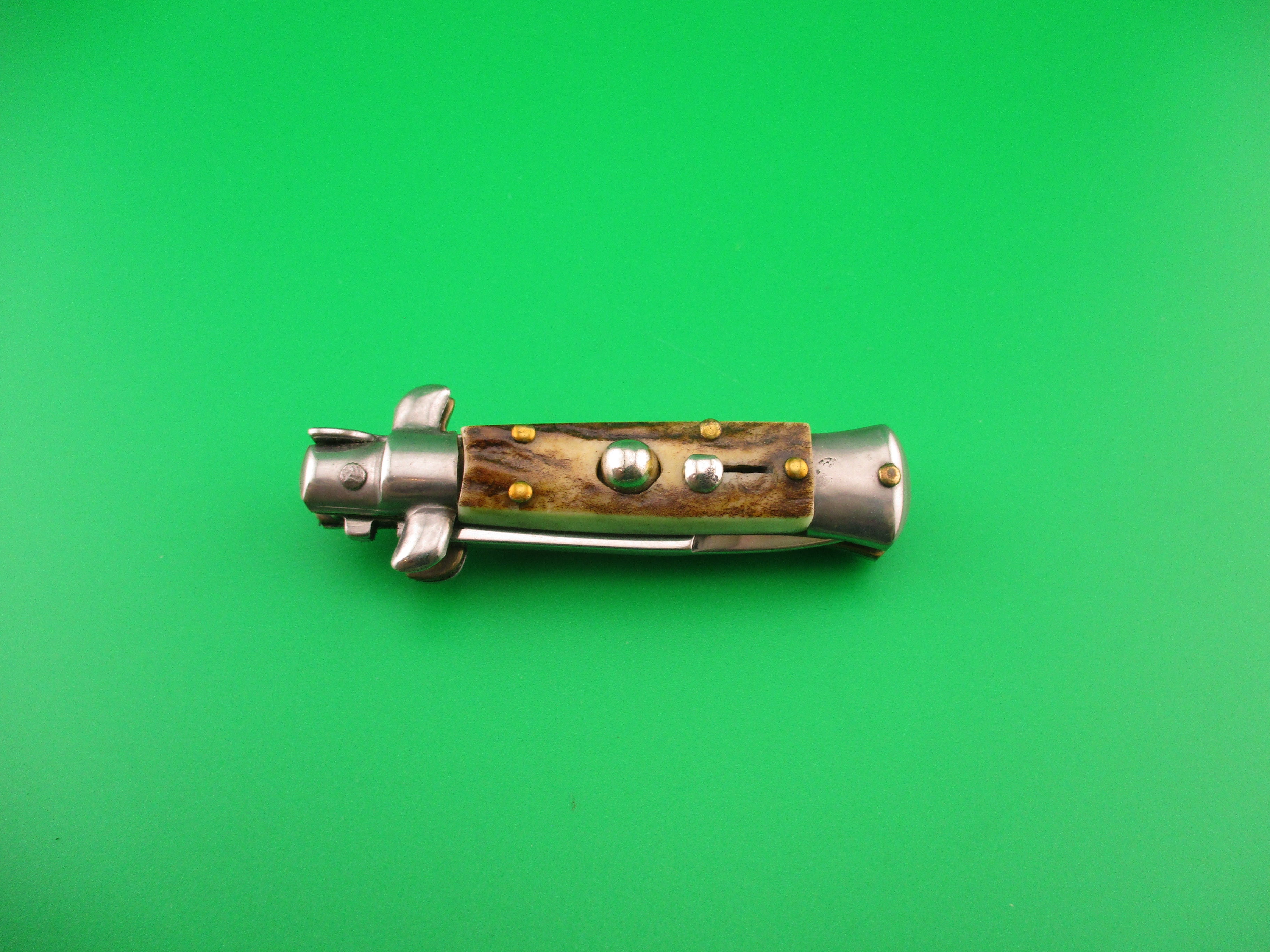 MADE IN ITALY 12cm Italian Stag swivel bolster small automatic knife ...