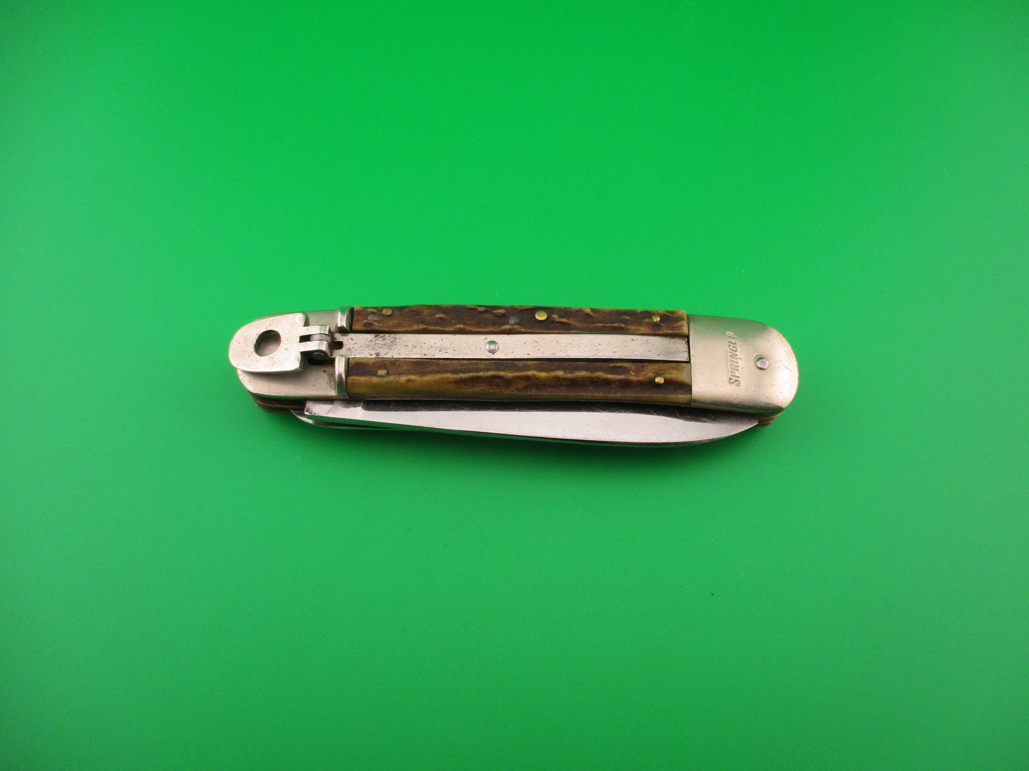 Bonsa SOLINGEN 11cm German Stag Lever SPRINGER 2 Blade automatic knife ...