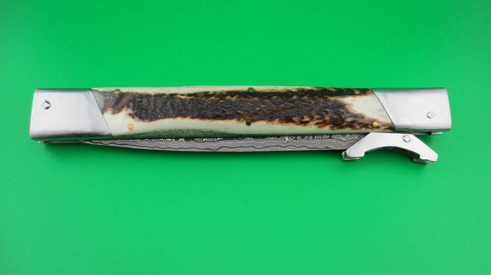 z Custom 39cm Stag & Damascus Dagger Swing guard switchblade knife by ...