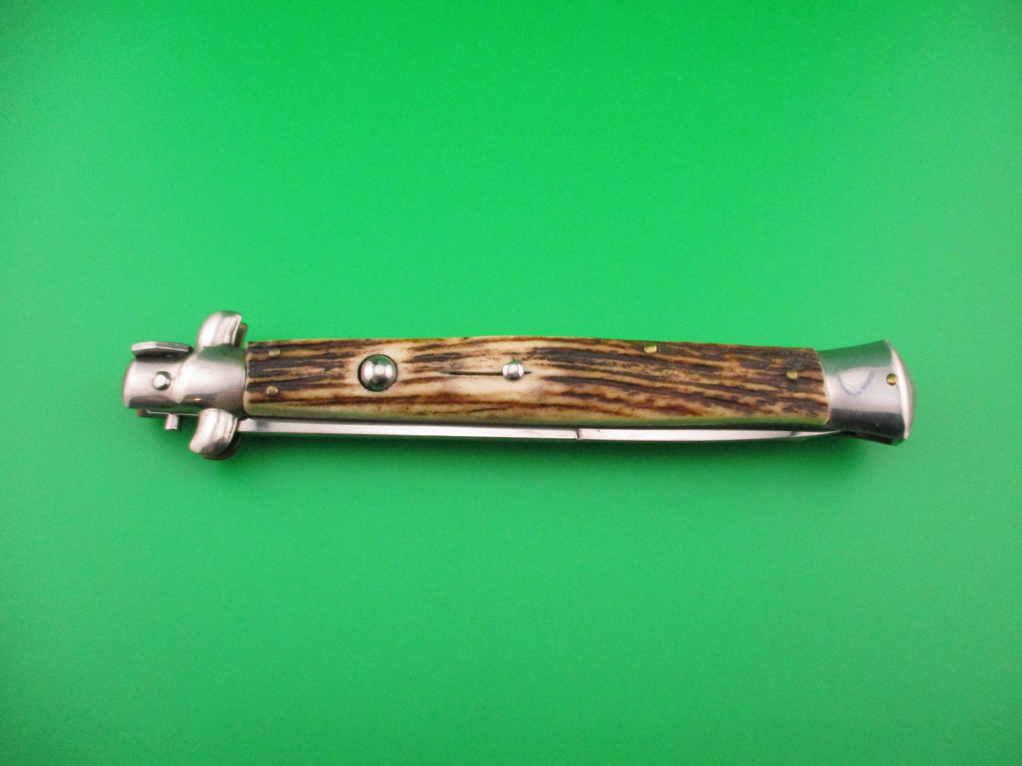 FRANK B ITALY 33cm Italian Stiletto Stag swivel bolster automatic knife ...