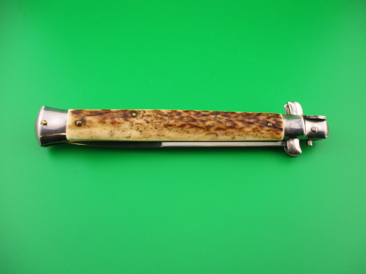 FRANK B ITALY 33cm Italian Stiletto Stag swivel bolster automatic knife ...