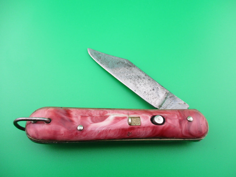 Edgemaster Fatjack Maroon swirl vintage switchblade – Apple Valley Knives