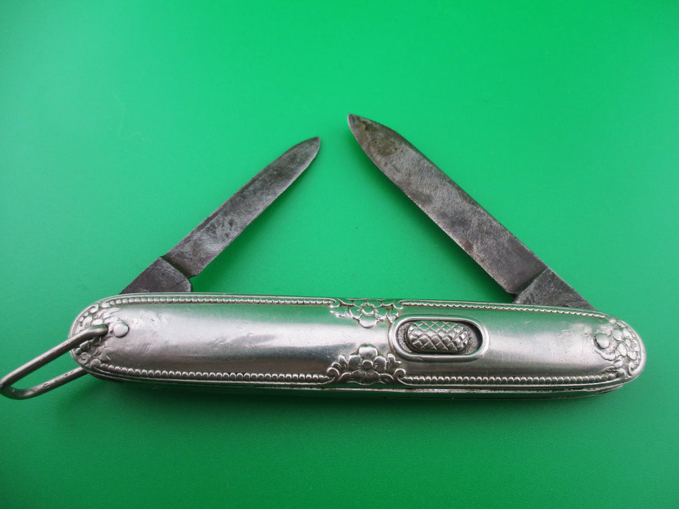 z Flylock Double Silver colored Ornate metal handled switchblade knife ...