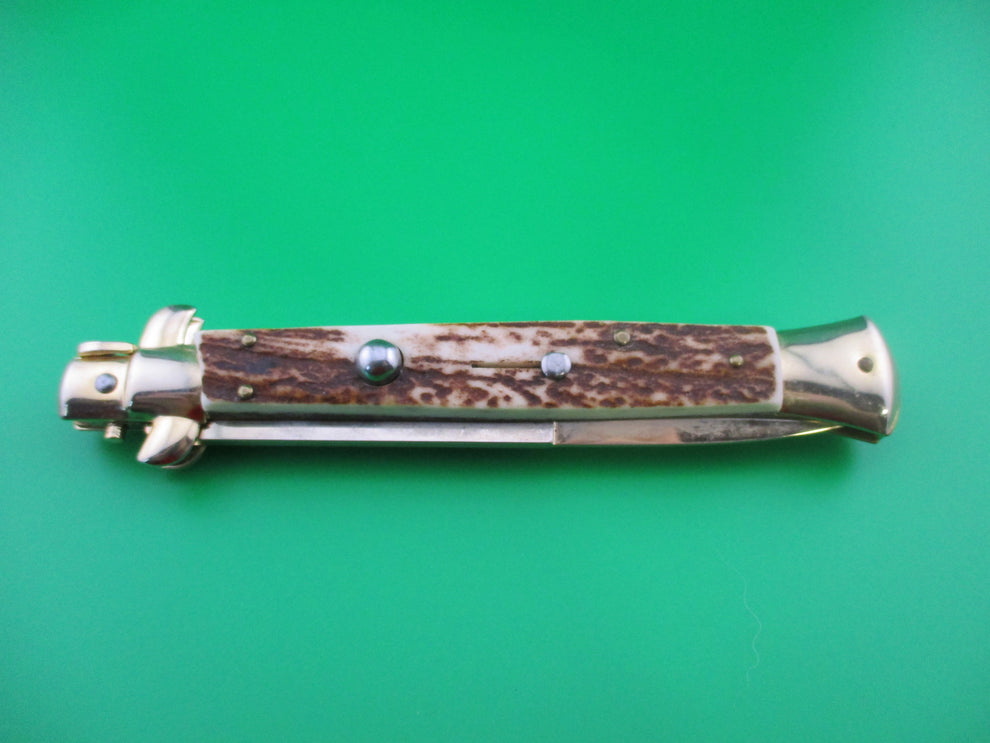 z Frank B 11 inch Gold plate Stag stiletto – Apple Valley Knives