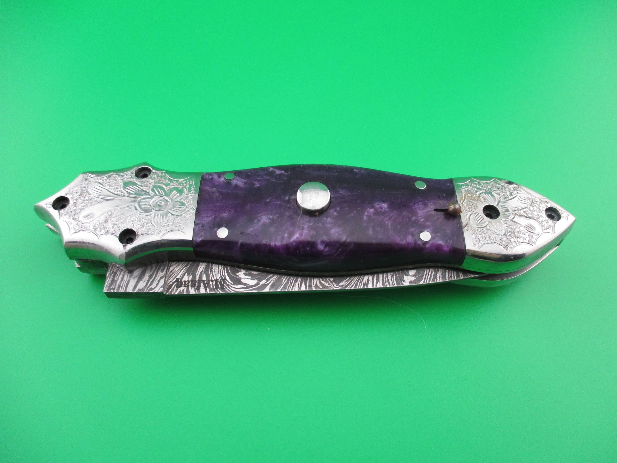 z Damascus Purple Custom switchblade – Apple Valley Knives