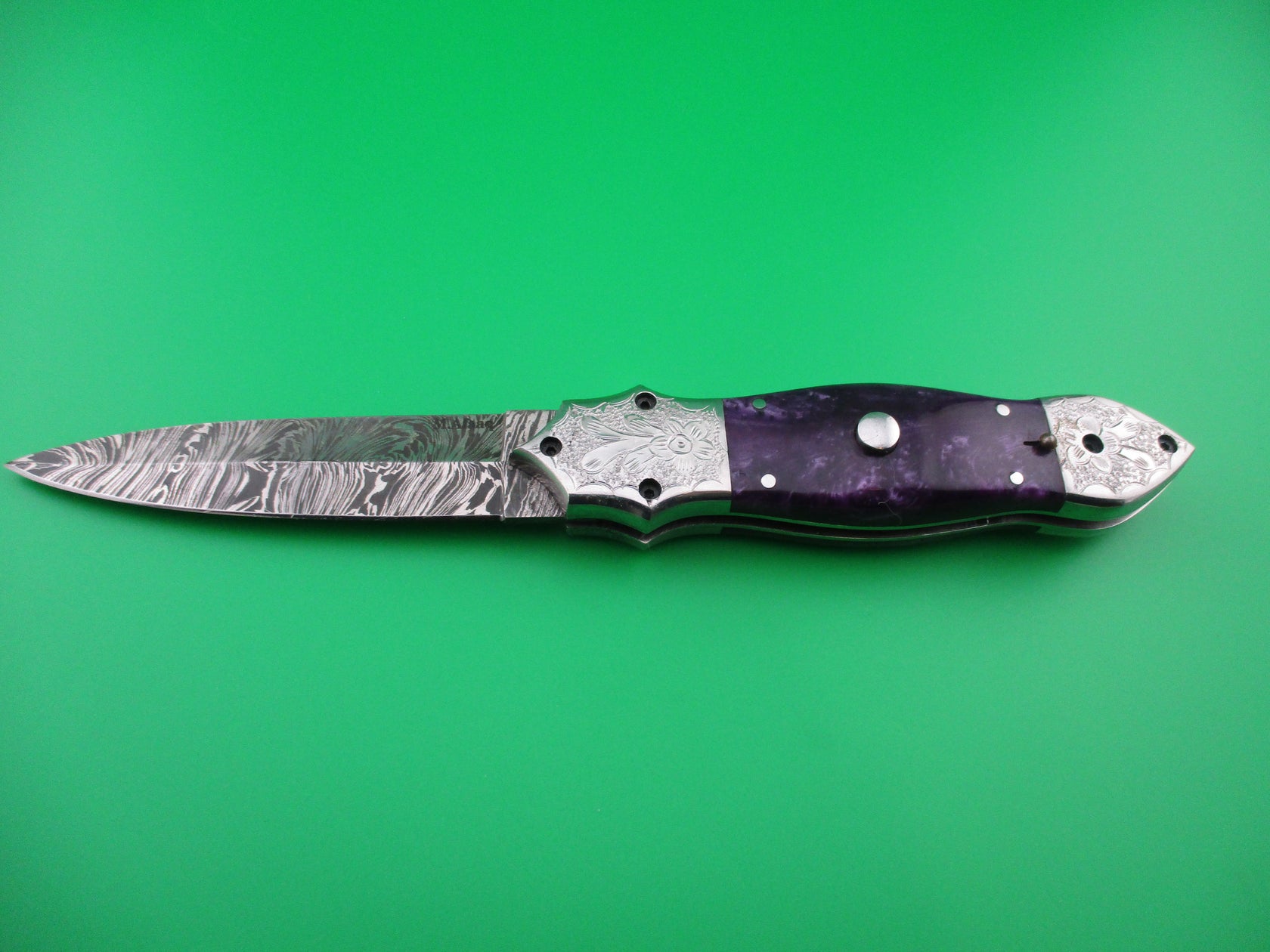 z Damascus Purple Custom switchblade – Apple Valley Knives