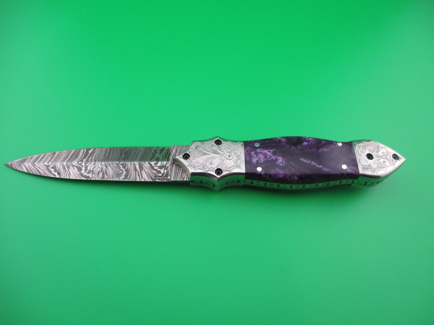 z Damascus Purple Custom switchblade – Apple Valley Knives