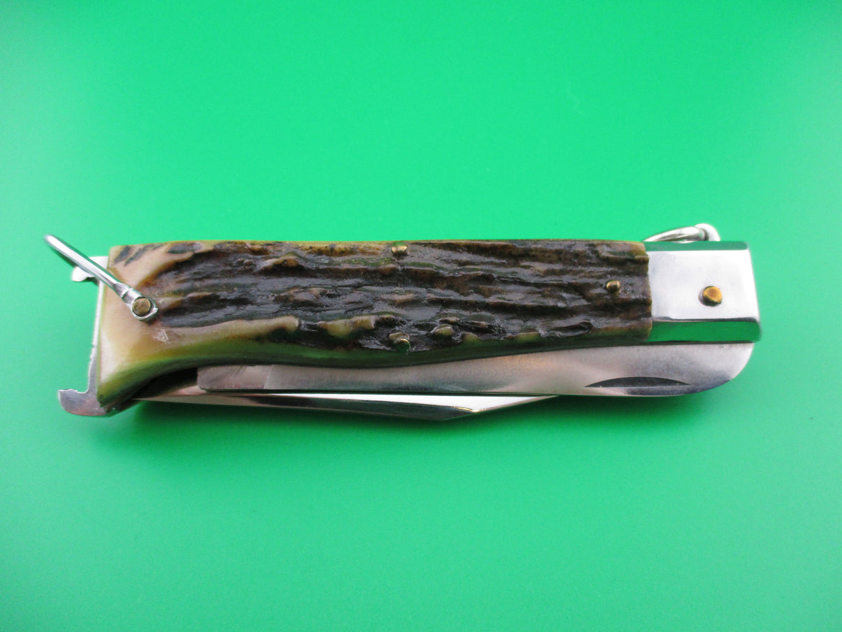 Jaguar INOX Italian 2 blade Shell puller STAG Ring pull switchblade ca ...