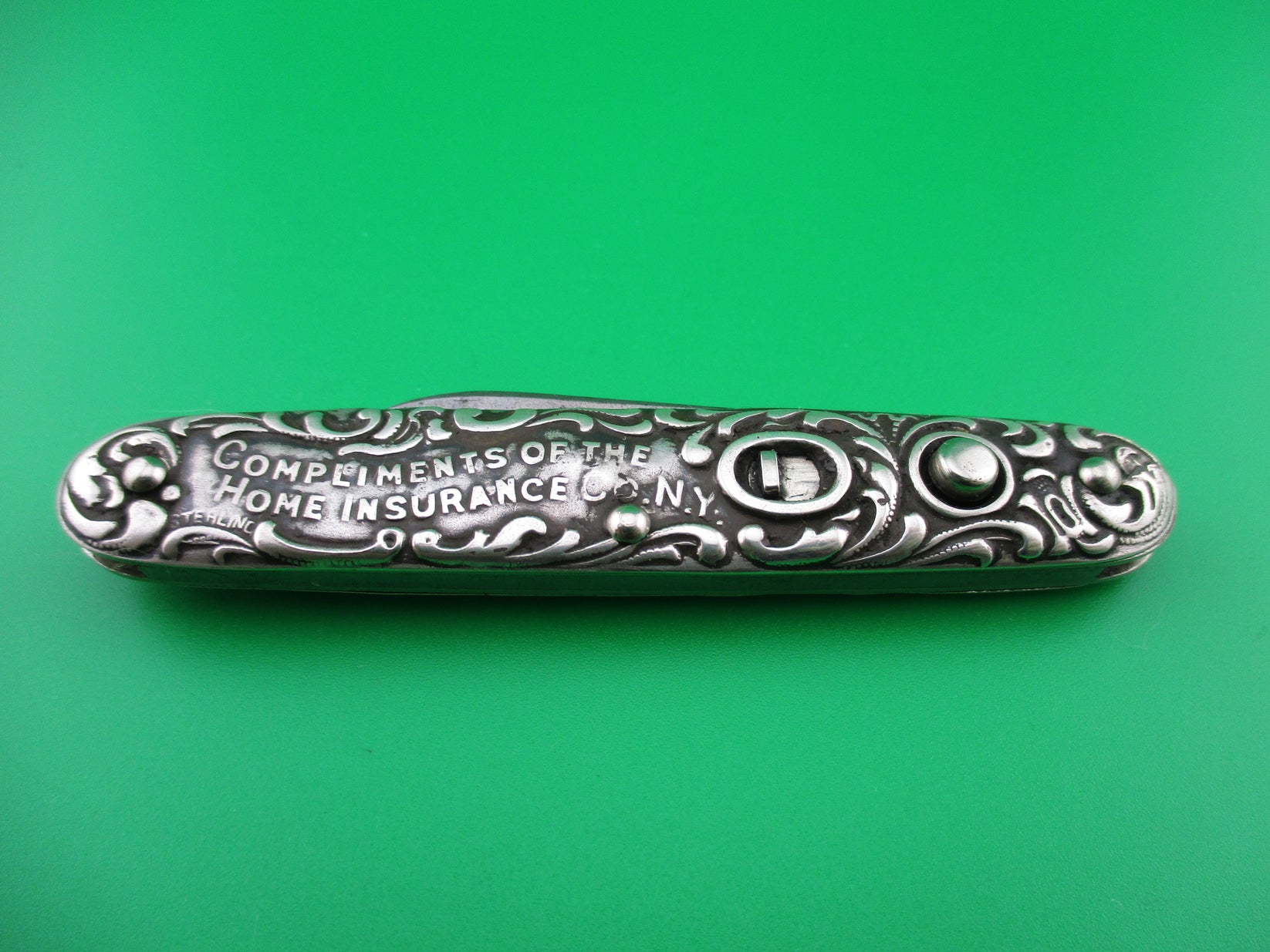 Schrade Cut Co medium double Sterling Silver Scroll switchblade knife ...