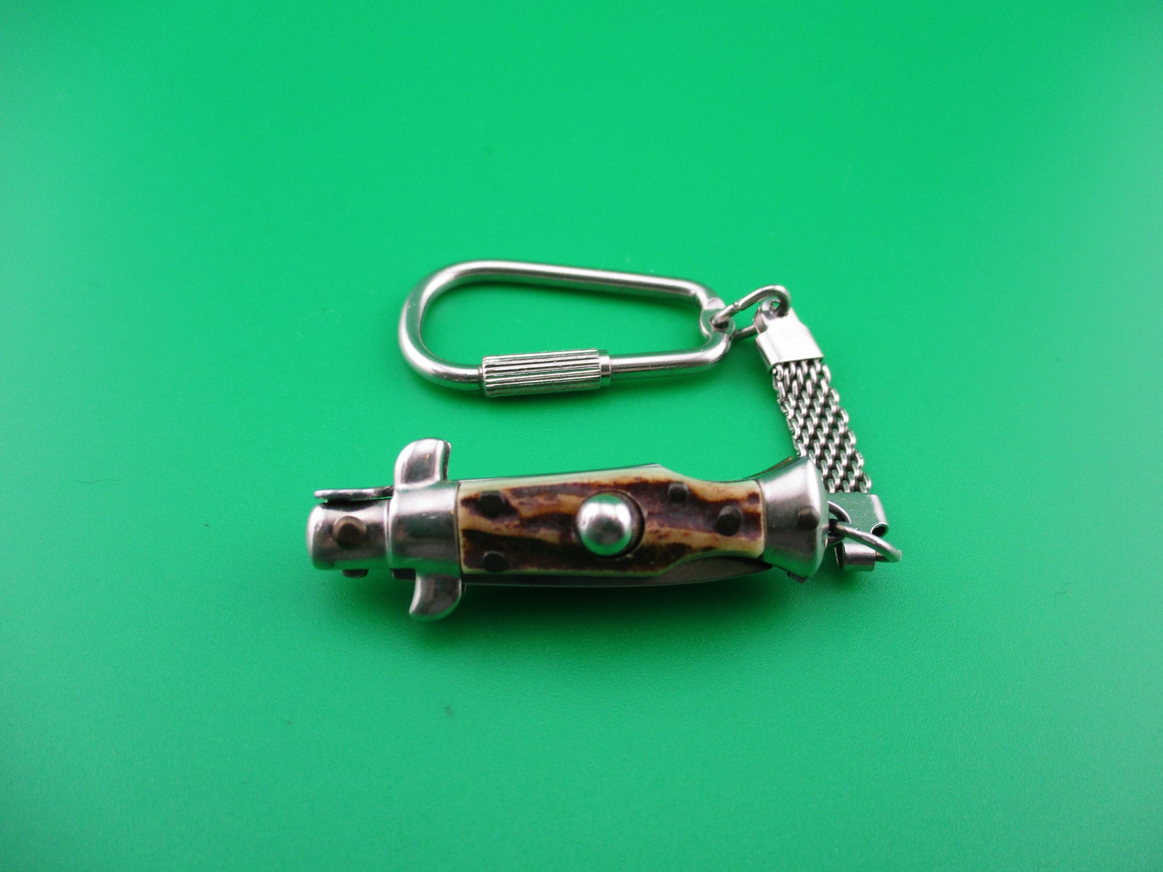 z INOX ITALY Vintage Italian Stag Stiletto Keychain automatic knife ...