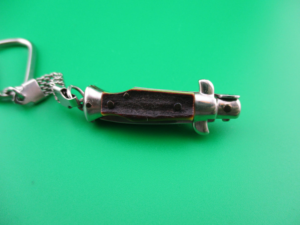 z INOX ITALY Vintage Italian Stag Stiletto Keychain automatic knife ...