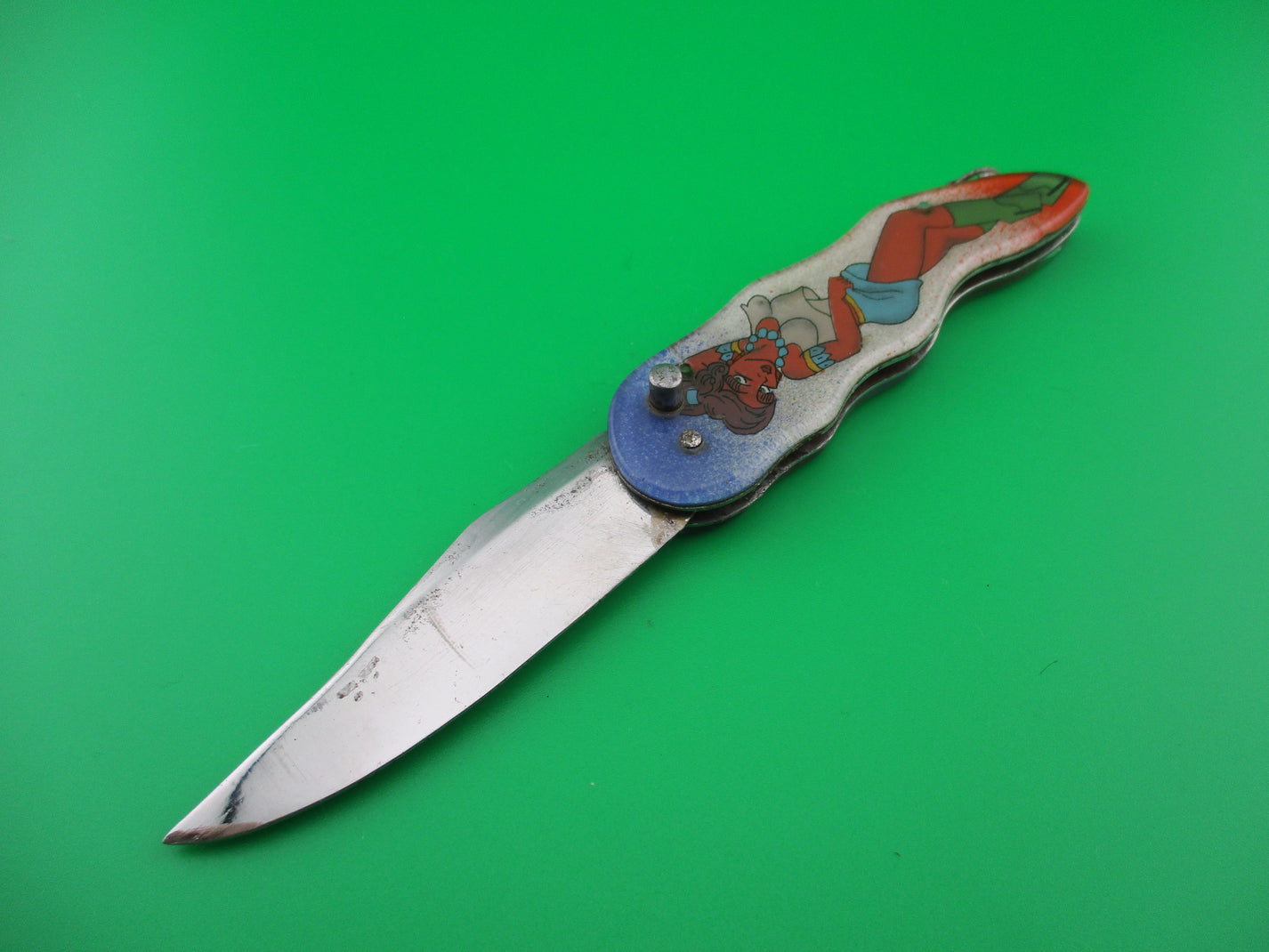 Russian Prison knife Attractive Woman Pinup switchblade light blue ski ...