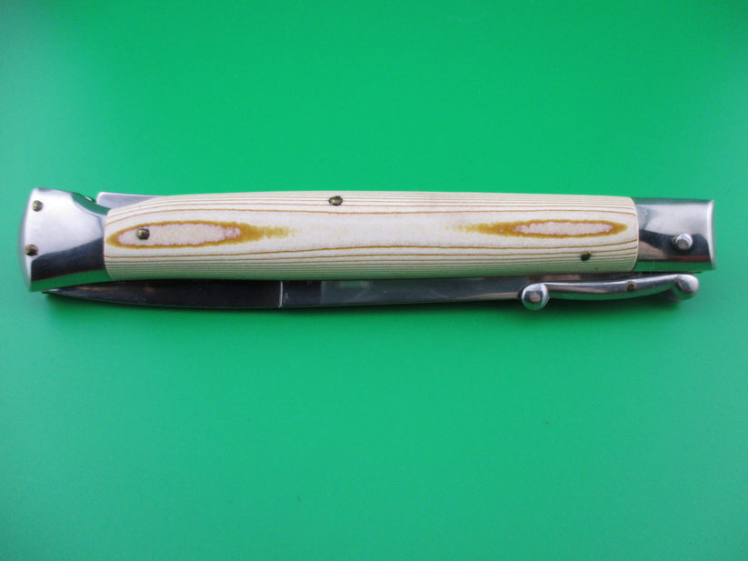 z Frank B Italian 11 inch Swing Guard Woodgrain Micarta switchblade kn ...