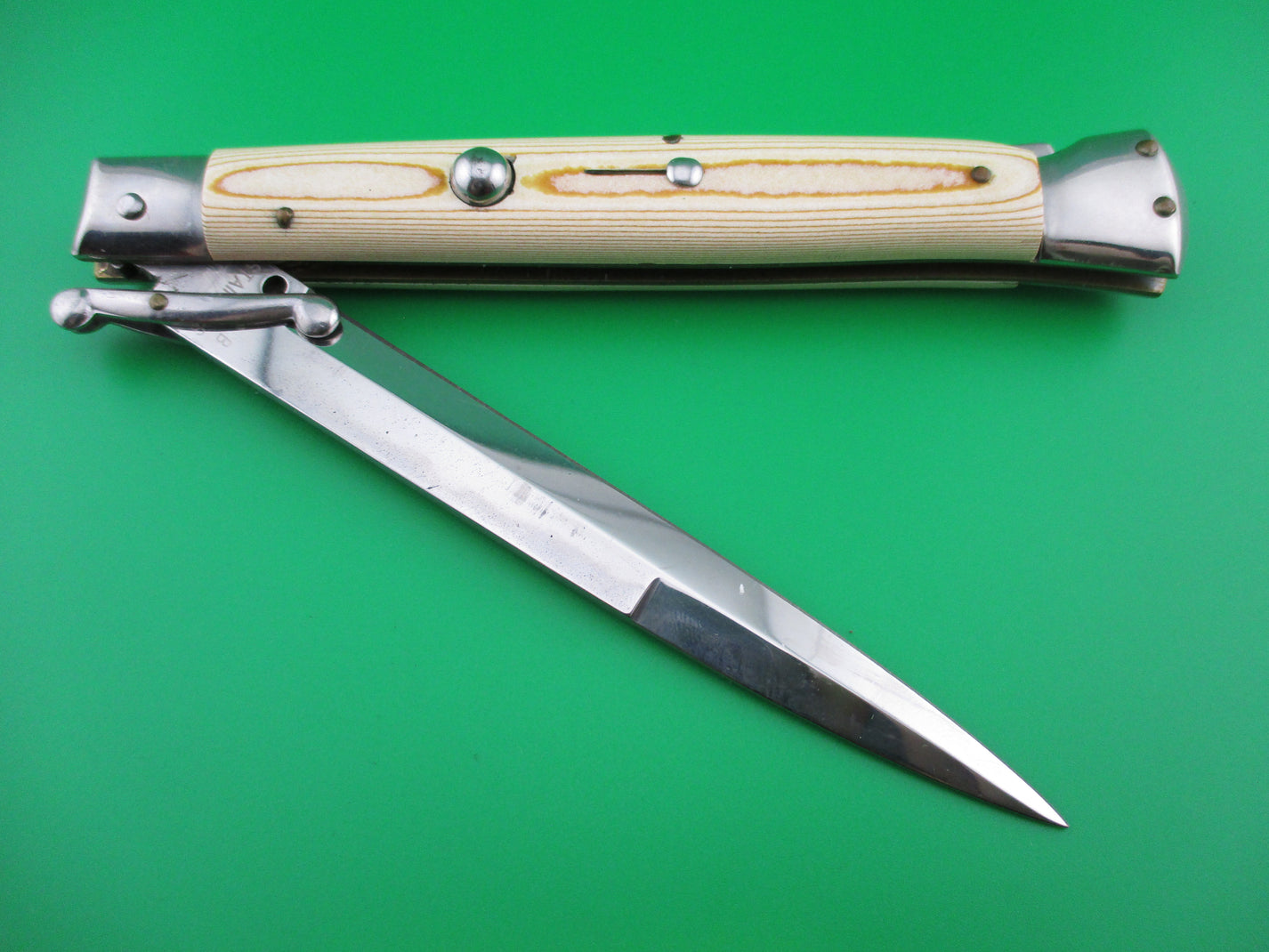 z Frank B Italian 11 inch Swing Guard Woodgrain Micarta switchblade kn ...
