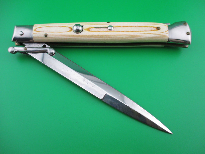 z Frank B Italian 11 inch Swing Guard Woodgrain Micarta switchblade kn ...