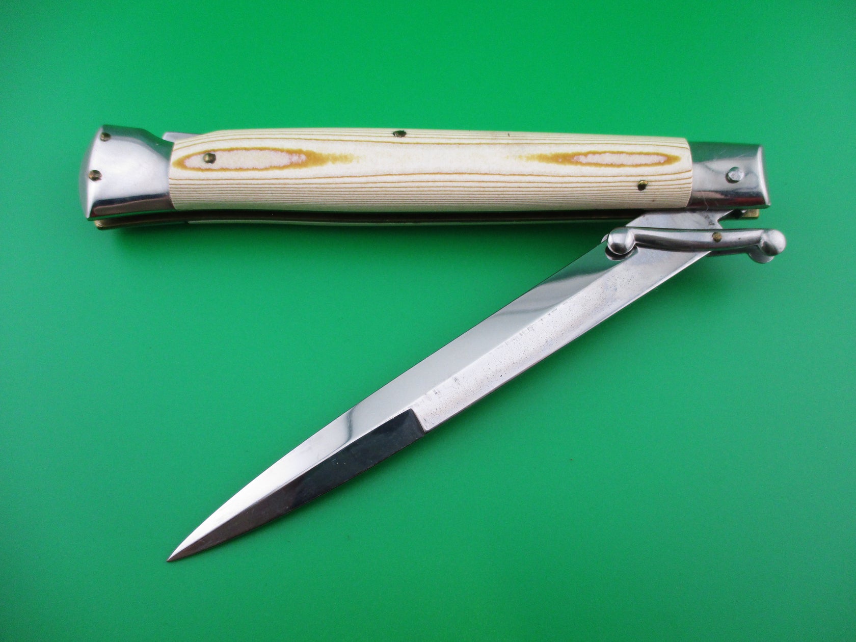 z Frank B Italian 11 inch Swing Guard Woodgrain Micarta switchblade kn ...