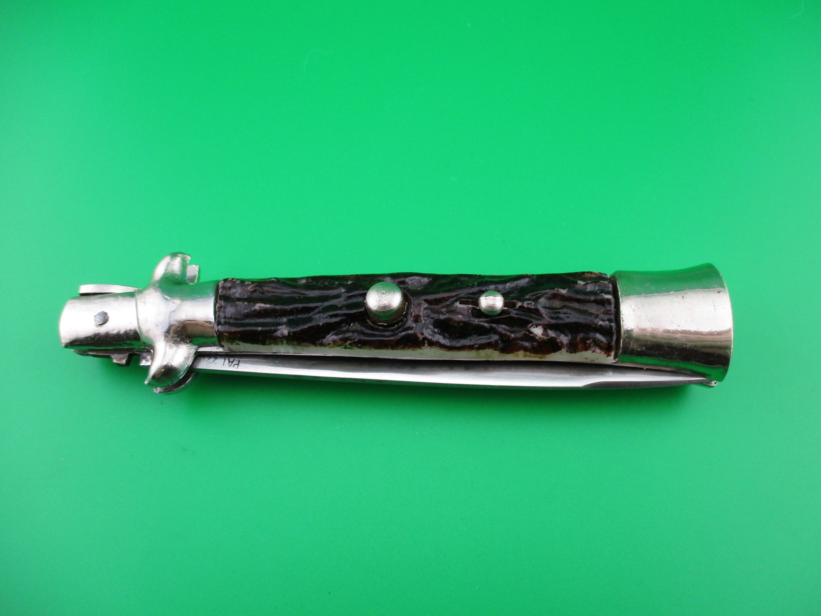 JB INOX PAT 220374 Spanish Faux Stag Stiletto Switchblade knife No pin ...