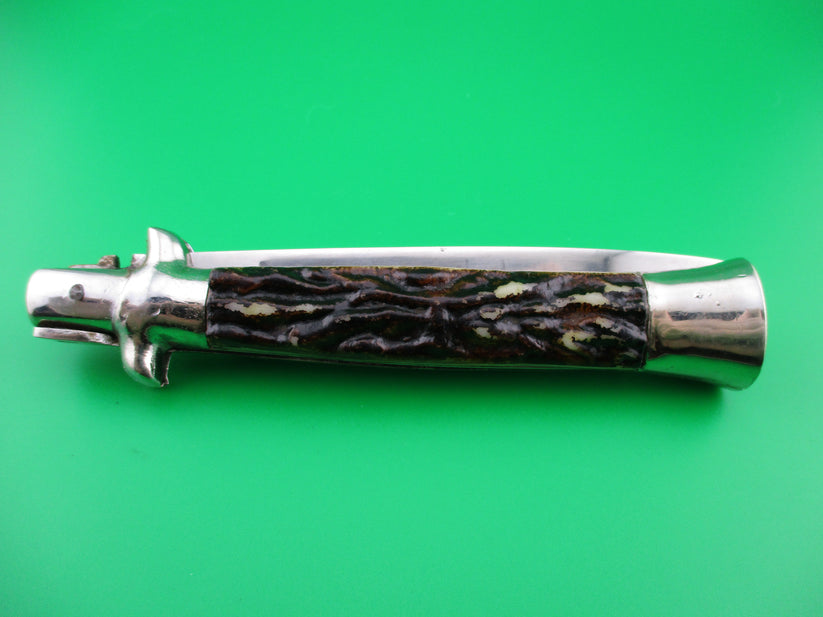 JB INOX PAT 220374 Spanish Faux Stag Stiletto Switchblade knife No pin ...
