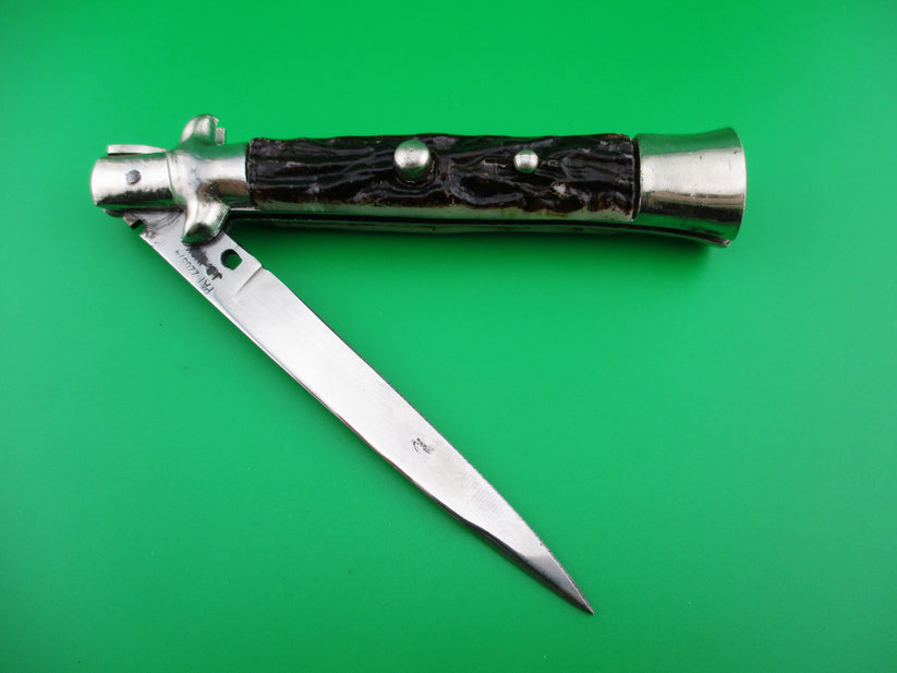 JB INOX PAT 220374 Spanish Faux Stag Stiletto Switchblade knife No pin ...