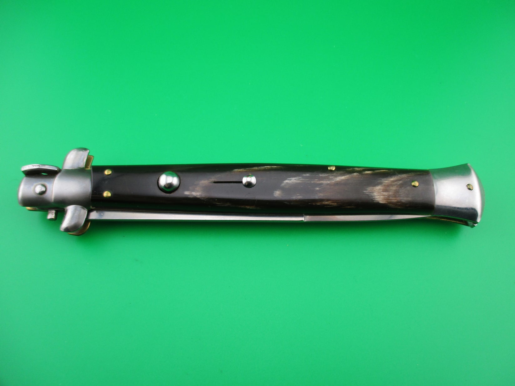 z INOX ITALY STAINLESS 33cm Italian Stiletto Brown horn automatic knif ...