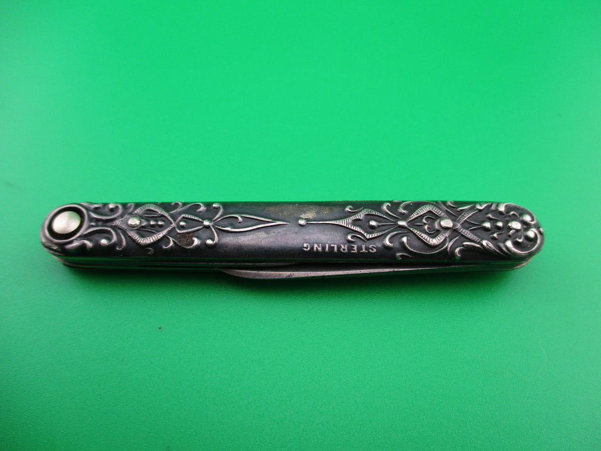 z PRESS BUTTON KNIFE CO small double Sterling Gothic antique switchbla ...