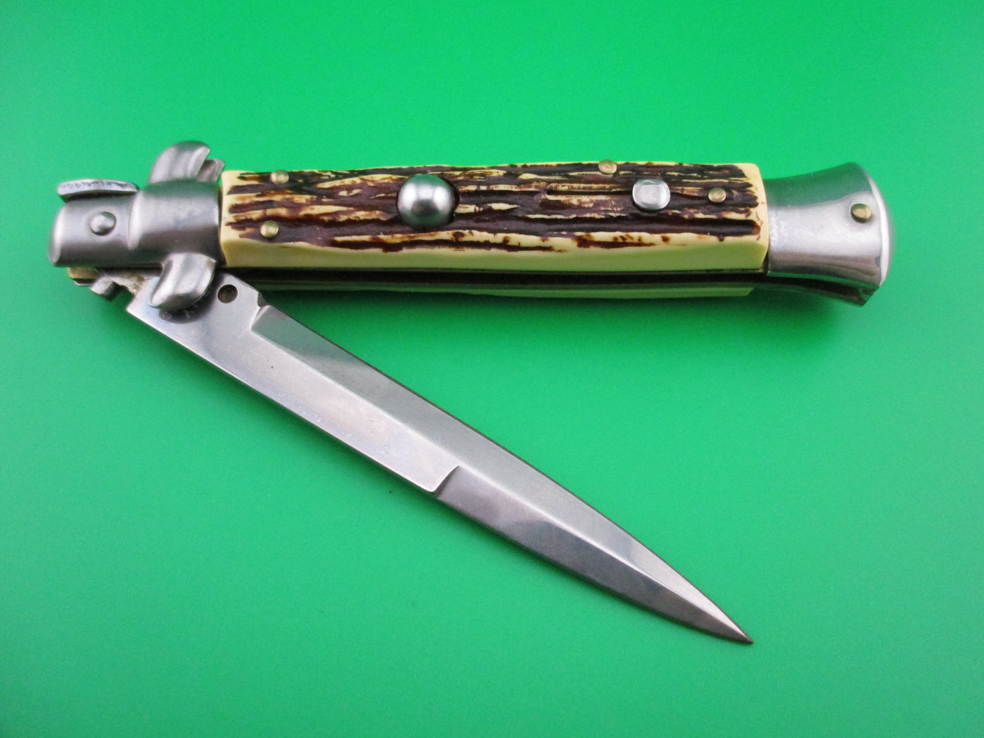 ITALY STAINLESS 23cm Italian Faux Stag stiletto automatic knife – Apple ...