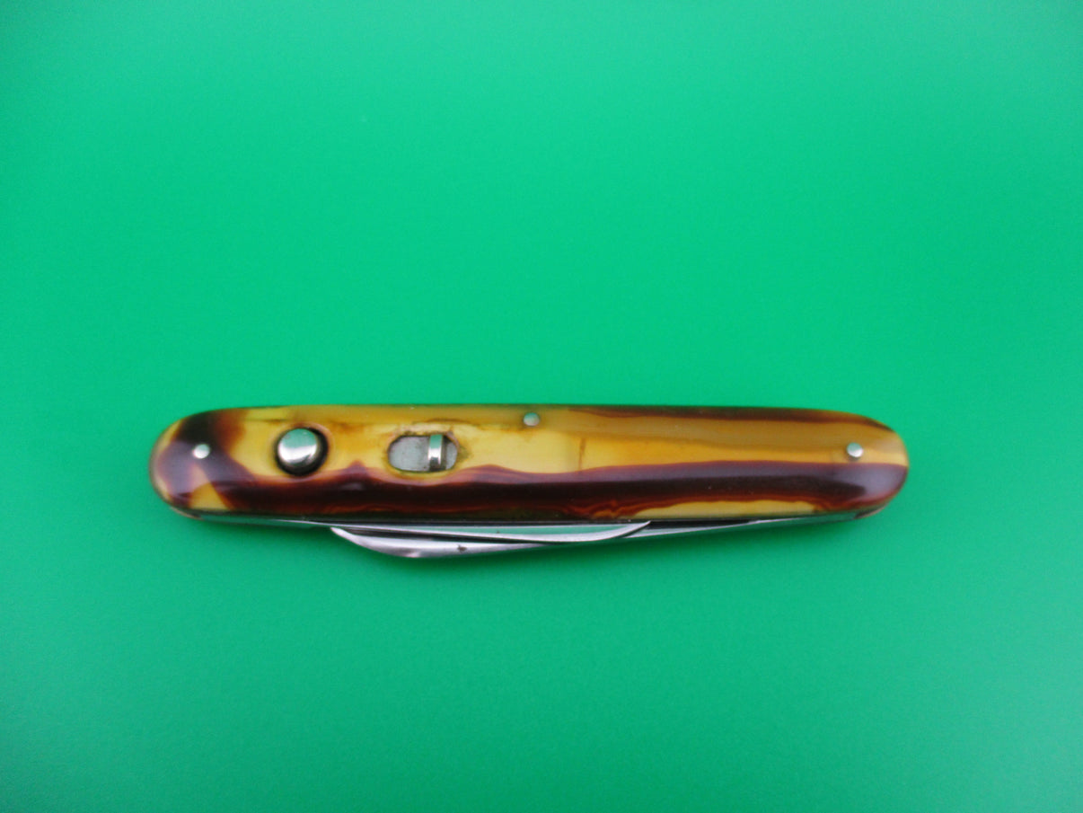z SCHRADE CUT CO Medium double Brown lined cream switchblade knife ...