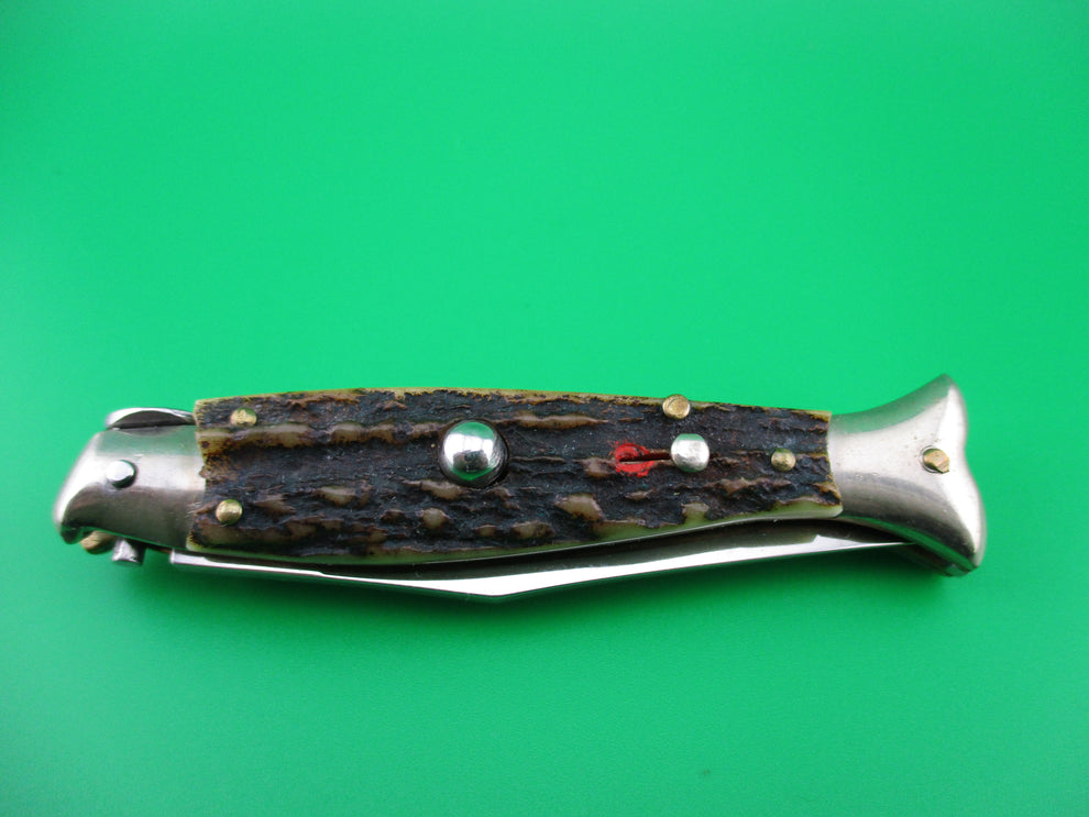 z ITALY 16cm Italian Fishtail Picklock Stag Red Dot automatic knife ...