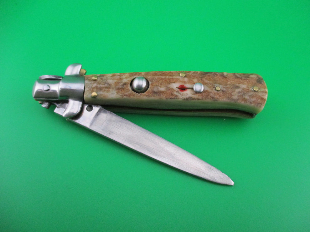 Rostfrei 16cm Italian Stiletto Stag automatic knife shadow tail – Apple ...