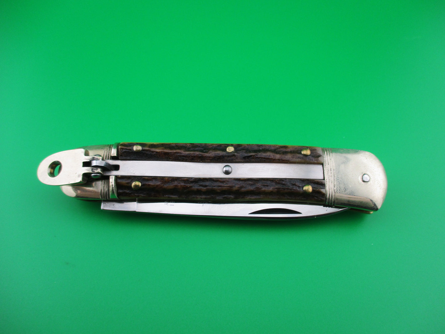 z HUBERTUS SOLINGEN 11cm German Lever knife Stag W Germany automatic k ...