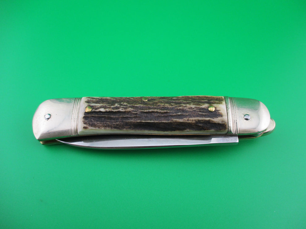 z HUBERTUS SOLINGEN 11cm German Lever knife Stag W Germany automatic k ...