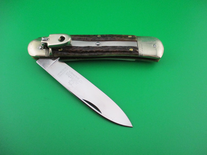 z HUBERTUS SOLINGEN 11cm German Lever knife Stag W Germany automatic k ...