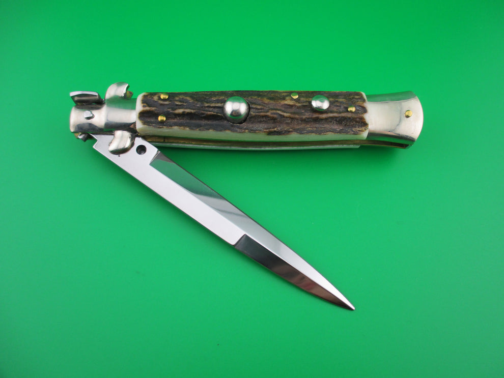 z RENZO PASCOTTO 25cm Italian Picklock Stag switchblade knife – Apple ...