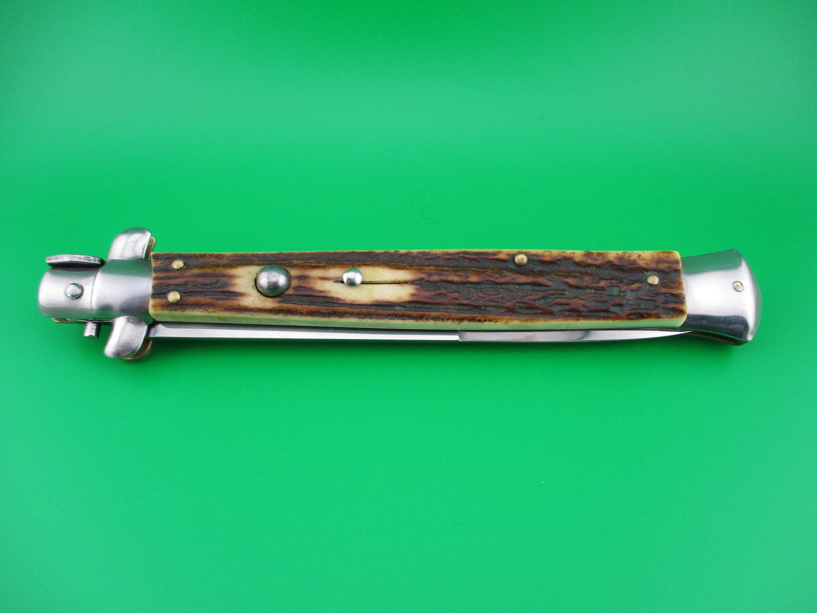 z MADE IN ITALY 33cm Italian Stag Swivel bolster automatic knife ...