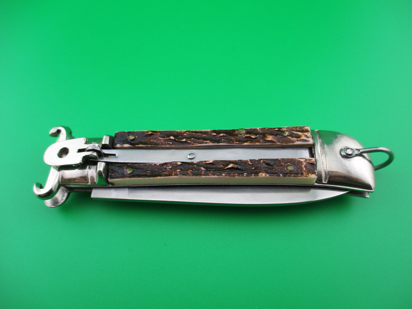 z Jndiana 20cm Italian Shell puller Faux stag Lever automatic knife NO ...