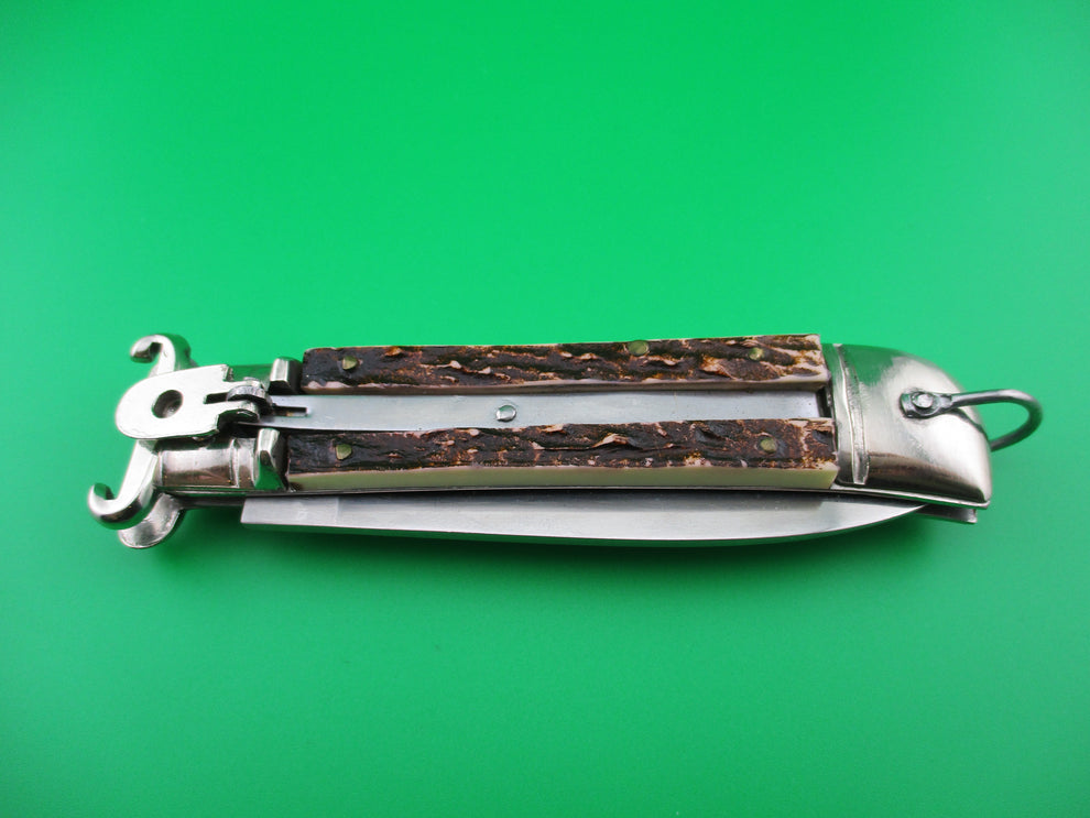 z Jndiana 20cm Italian Shell puller Faux stag Lever automatic knife NO ...