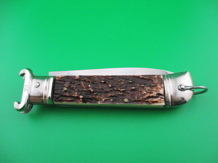 z Jndiana 20cm Italian Shell puller Faux stag Lever automatic knife NO ...